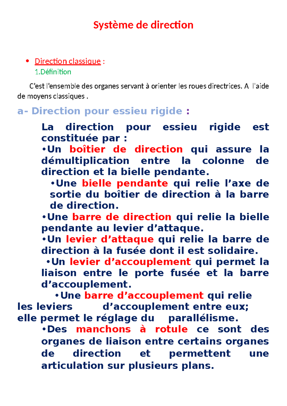 Système de Direction : Mécanismes pour Essieu Rigide et Indépendant ...