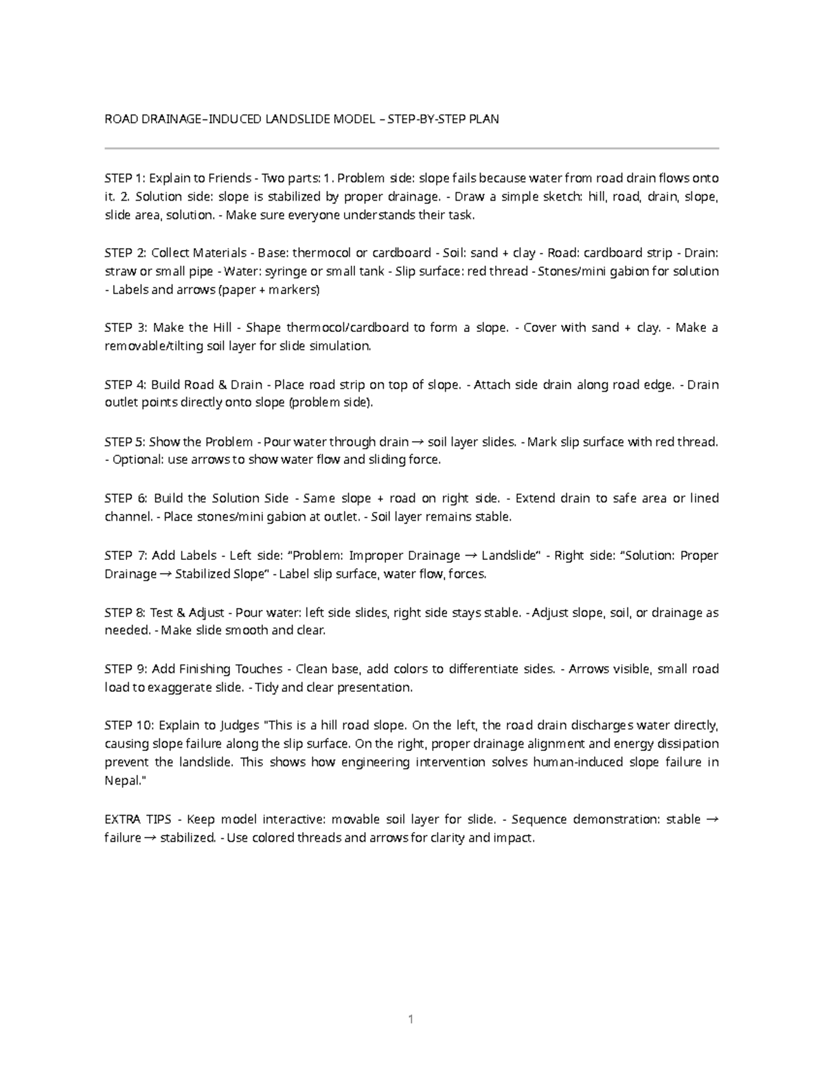 Road Drainage Landslide Model Plan: Step-by-Step Guide - Studocu