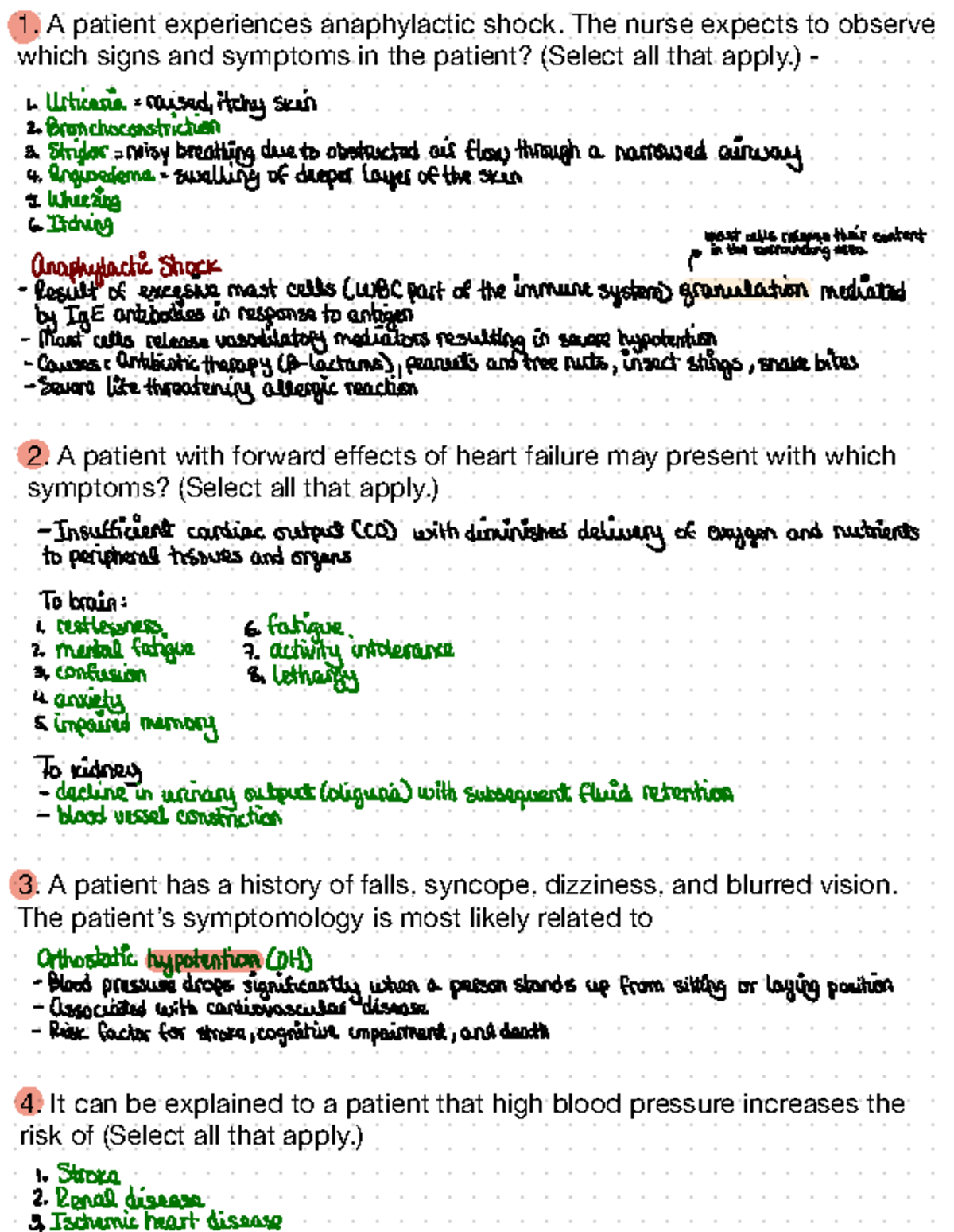 Week 4 Quiz - Cardiovascular and Anaphylactic Shock Notes - Studocu