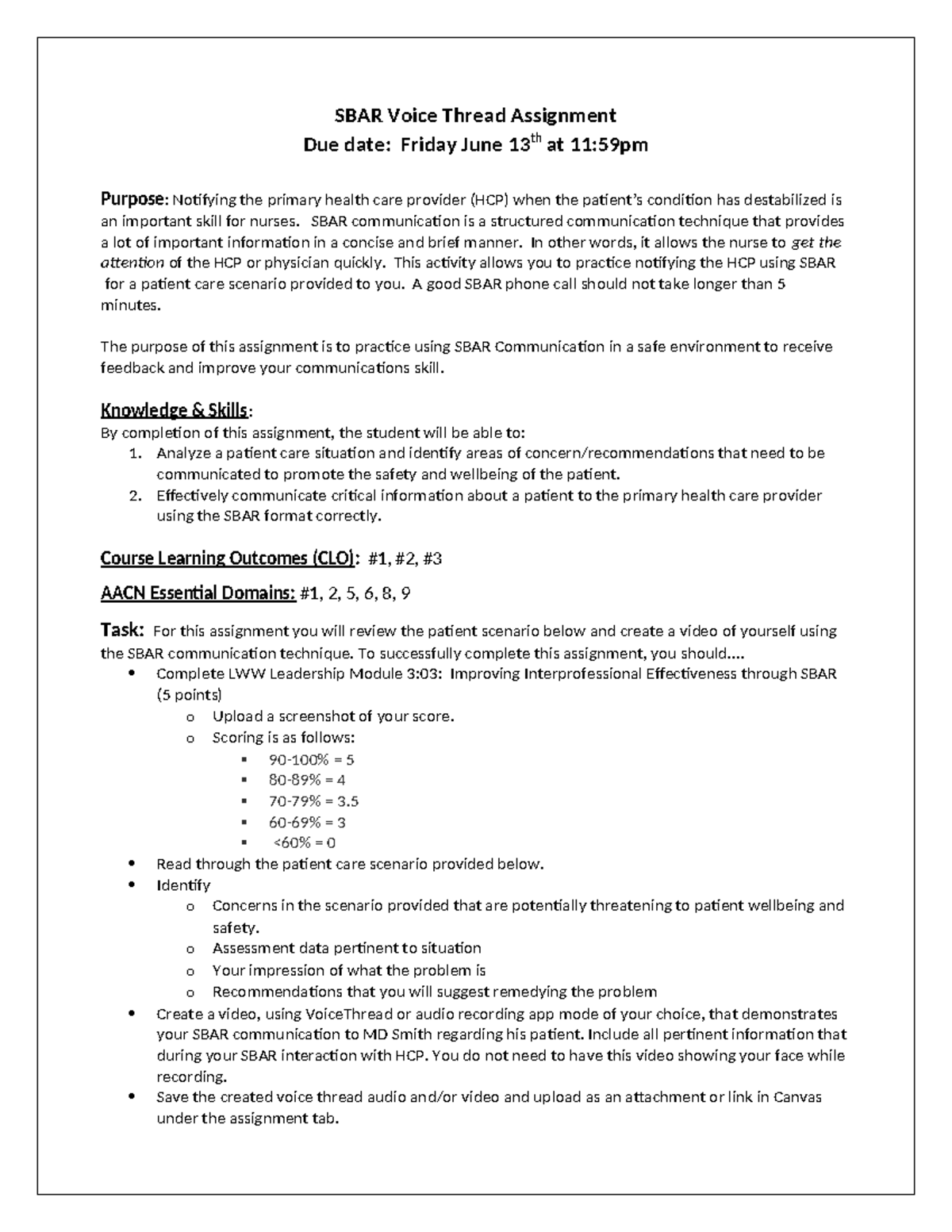 SBAR Communication Technique Assignment - Due June 13th - Studocu