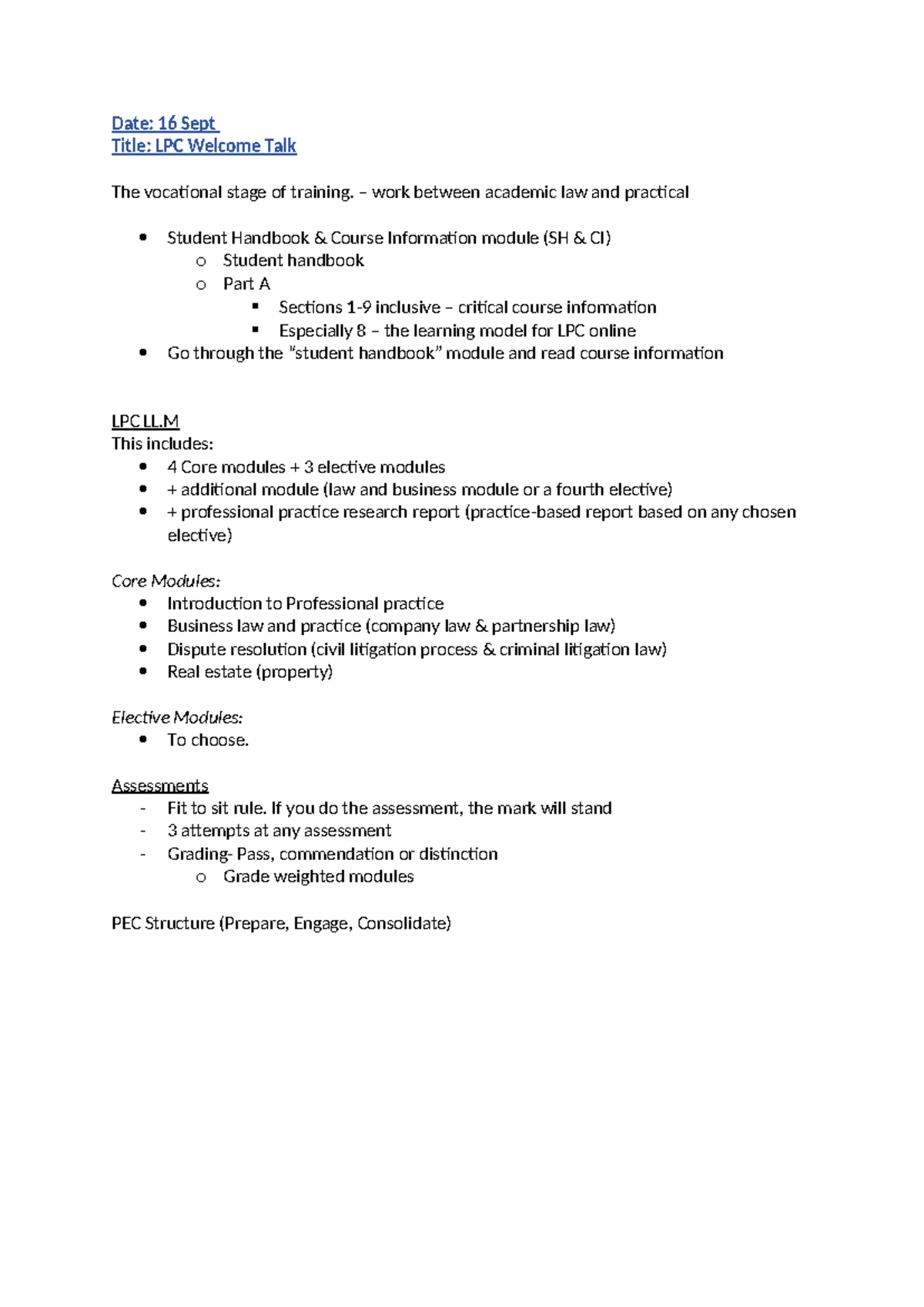 LPC LL.M Welcome Talk: Overview of Vocational Training & Modules - Studocu