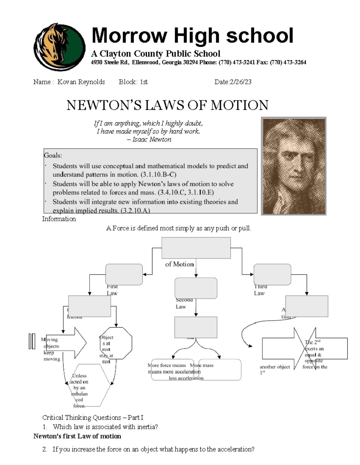 Newton's Laws of Motion: Worksheet 7 for Physics Class - Studocu