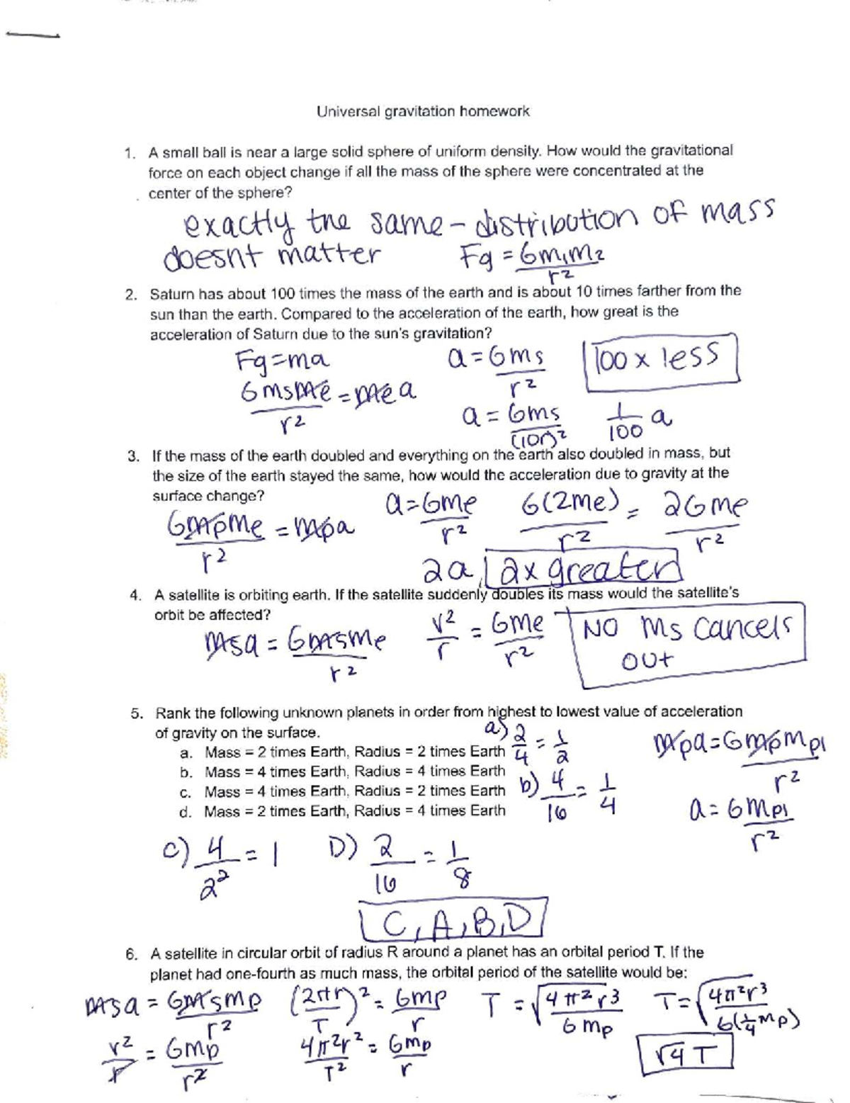 Universal gravitation homework key - A small ball is near a large solid ...