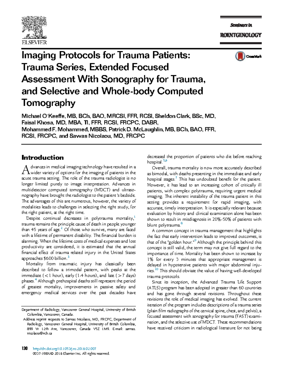 Imaging Protocols for Trauma Patients: Trauma Series & Sonography ...