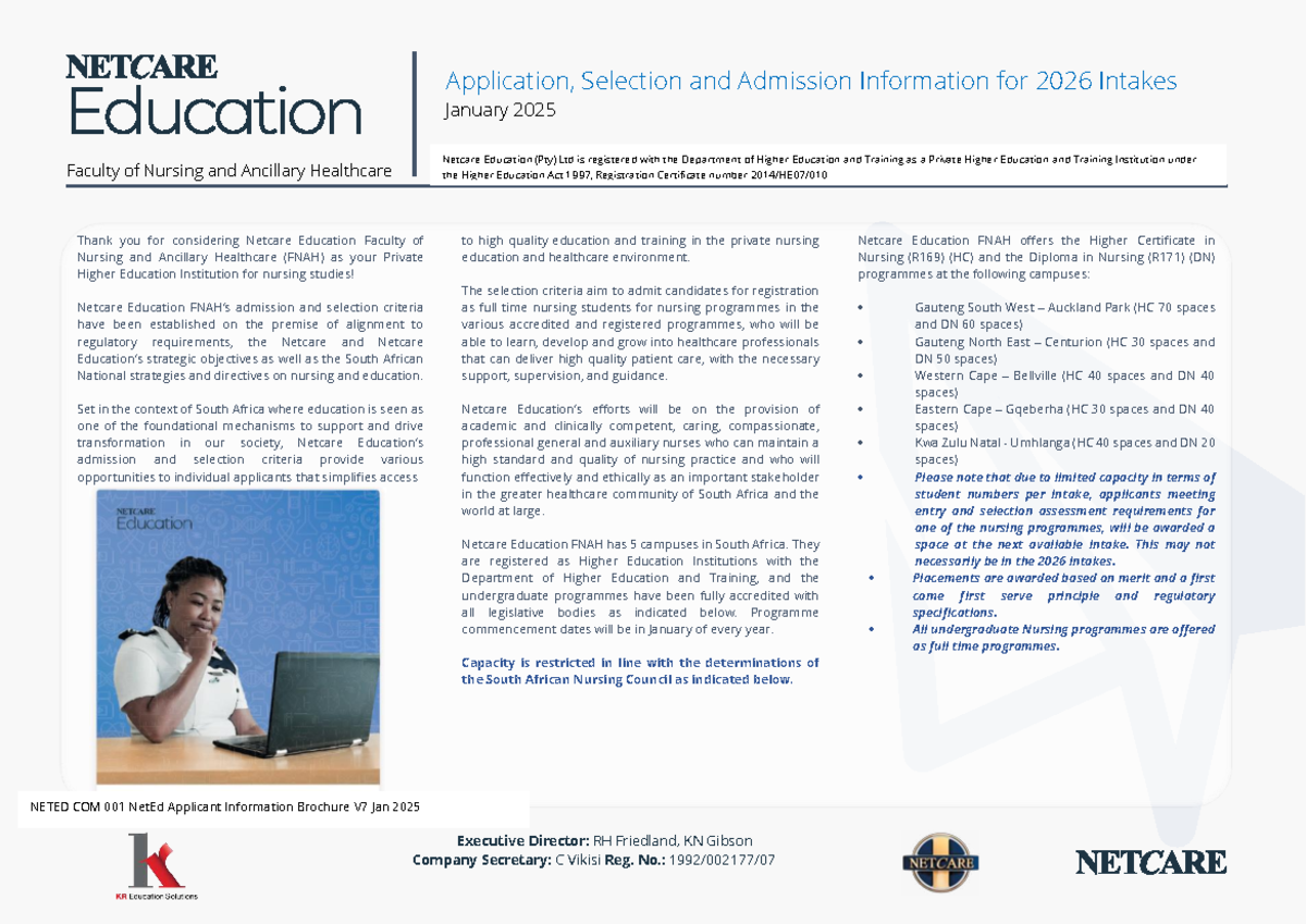 Netcare Education FNAH Admission Info for 2026 Intakes (Jan 2025) - Studocu
