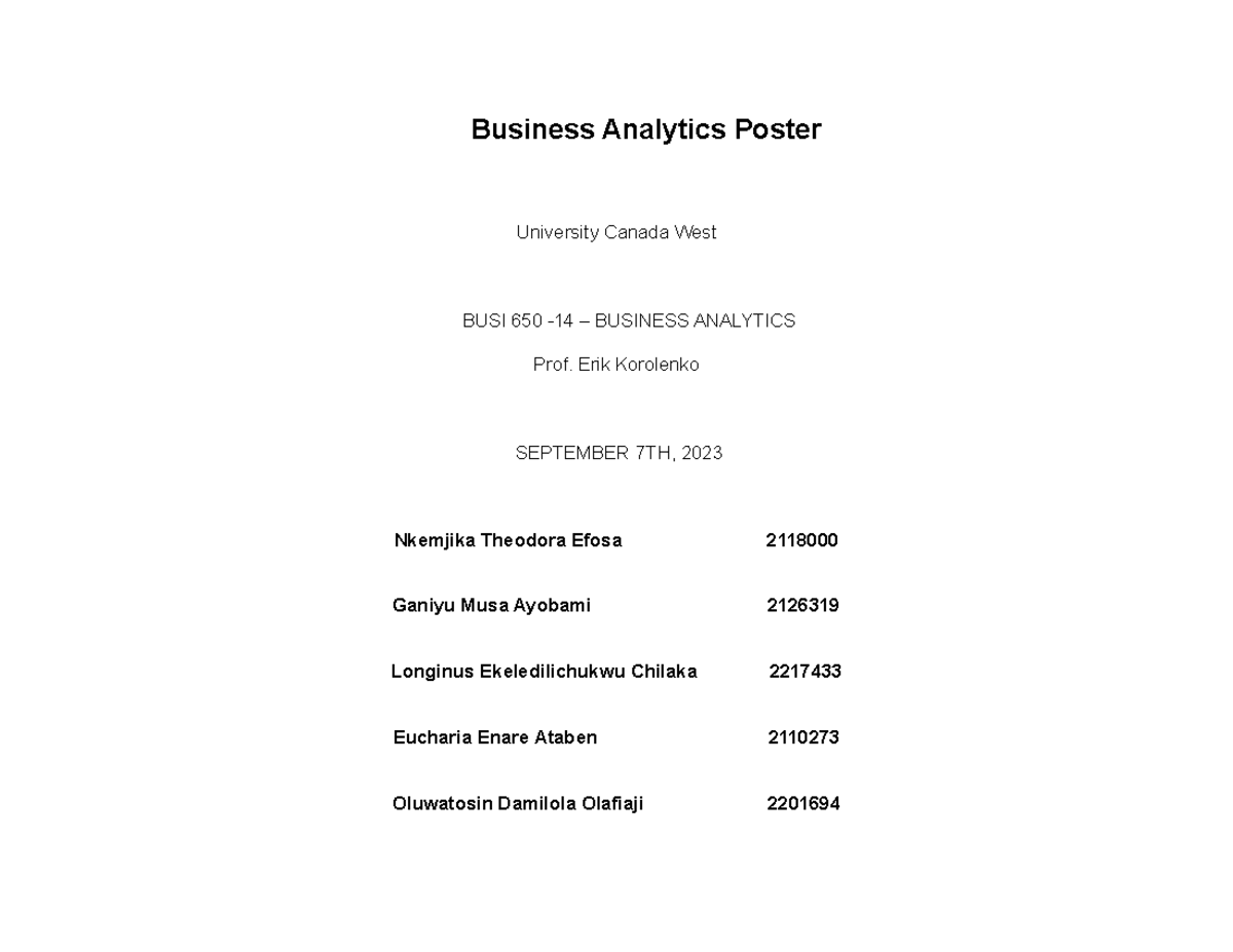 Business Analytics-BUS 650- Poster Assignment: Dashboard Analysis - Studocu
