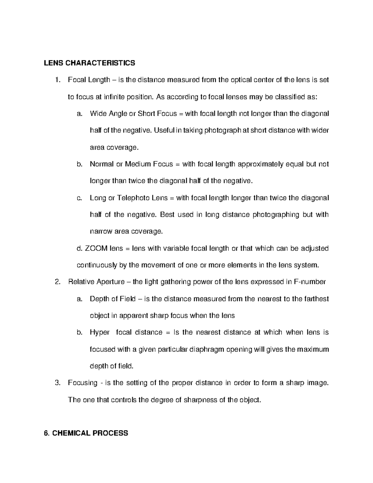 LESSON 3 F1 LENS - LENS CHARACTERISTICS Focal Length – is the distance ...