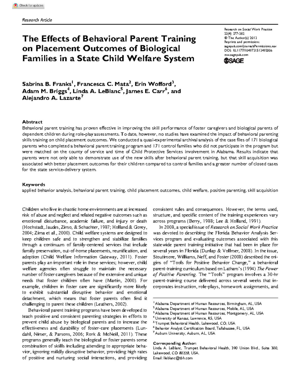 AL DHR Tools of Choice: Impact of Behavioral Parent Training on Child ...