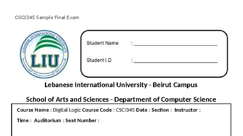 CSCI345 Sample Final Exam F23 - Digital Logic Solutions - Studocu