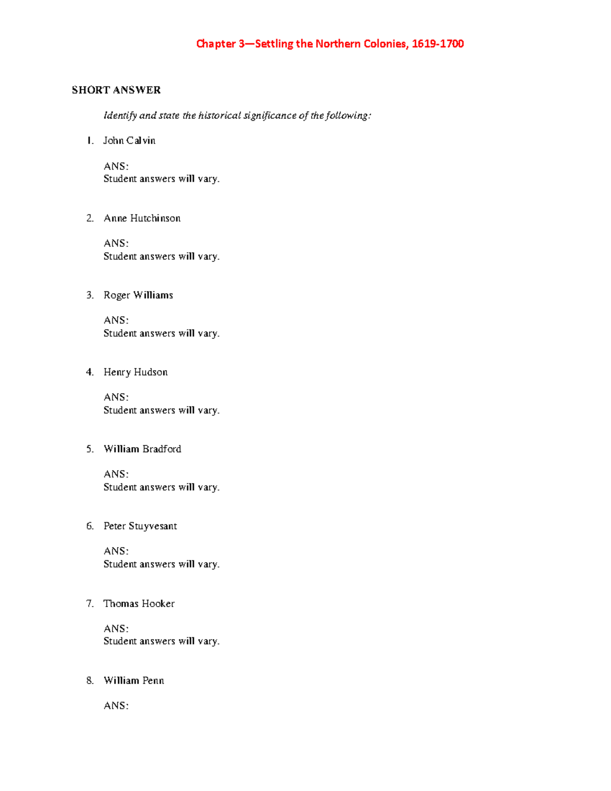 Ch03 Settling the Northern Colonies - Chapter 3—Settling the Northern ...