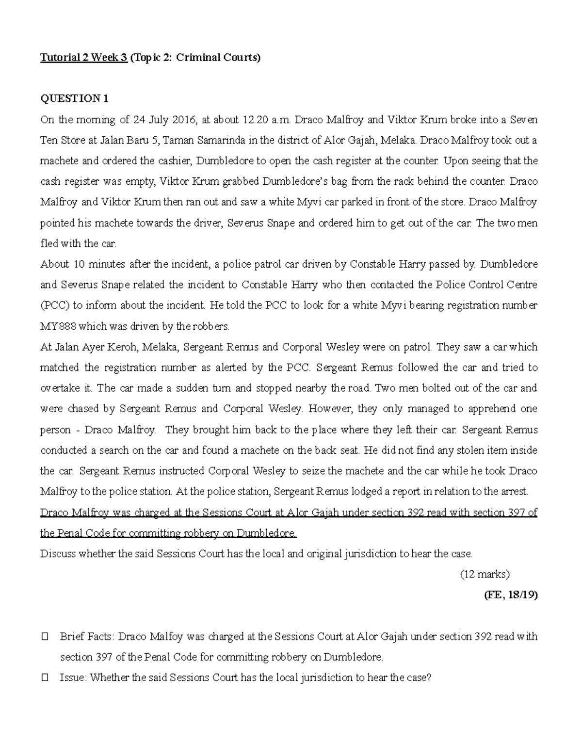 DONE- Tutorial 2 Week 3 - Tutorial 2 Week 3 (Topic 2: Criminal Courts ...