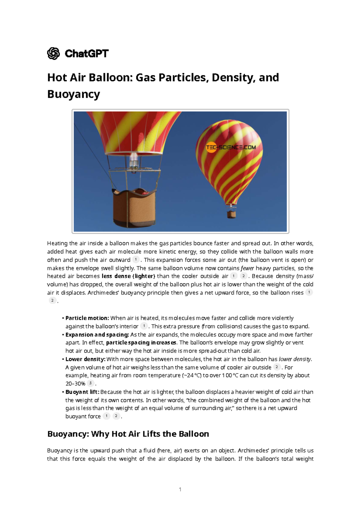 Hot Air Balloon: Understanding Gas Particles, Density & Buoyancy - Studocu