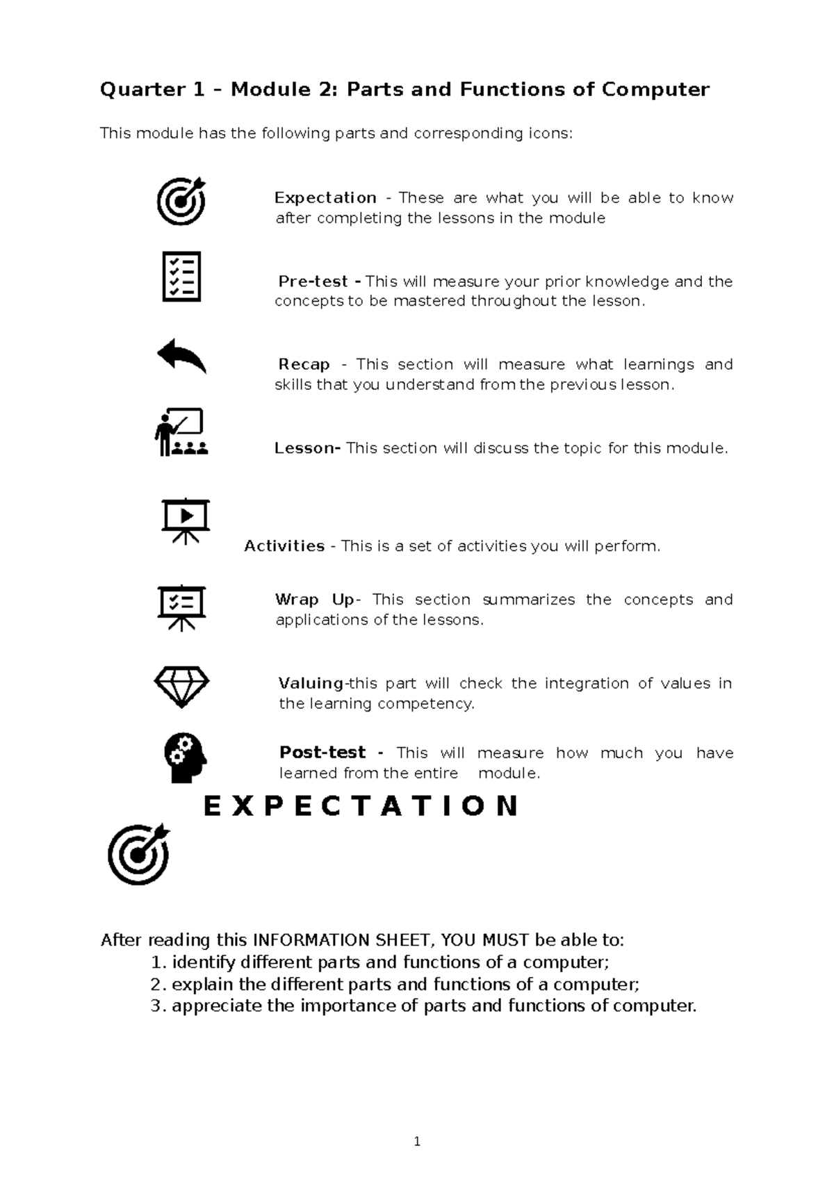 CSS 9 Q1 M2 Parts and Fucntions of Computer - Quarter 1 – Module 2 ...