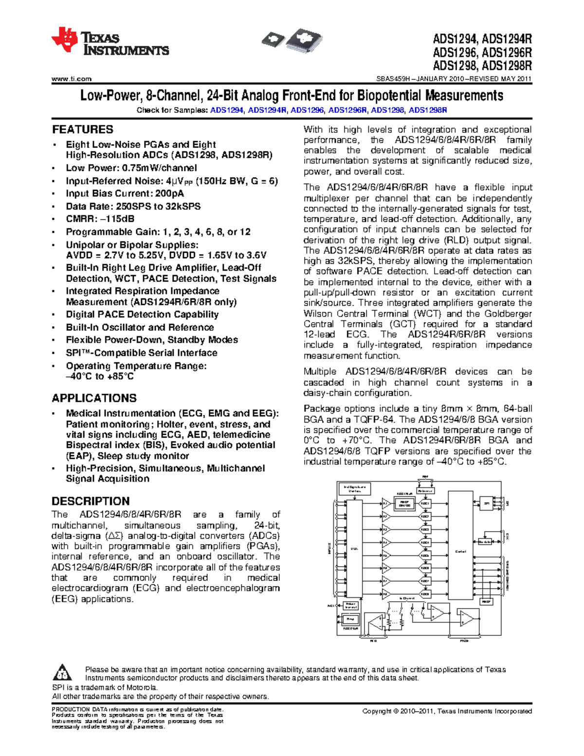 Analog FE Chip for EEG/ECG: ADS1294, ADS1296, ADS1298 Overview - Studocu