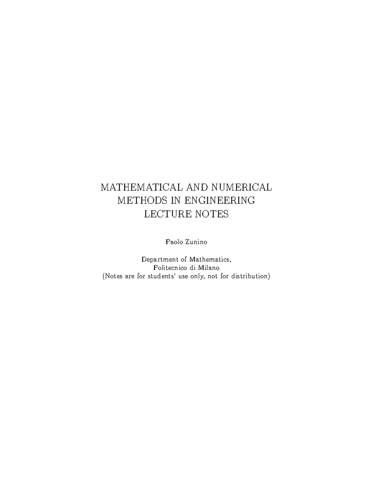 MATHEMATICAL AND NUMERICAL METHODS IN ENGINEERING LECTURE NOTES (MNME ...