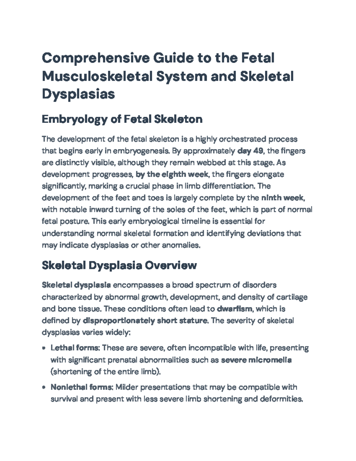 Comprehensive Overview of Skeletal Dysplasias in Fetal Development (MED 101) - Studocu