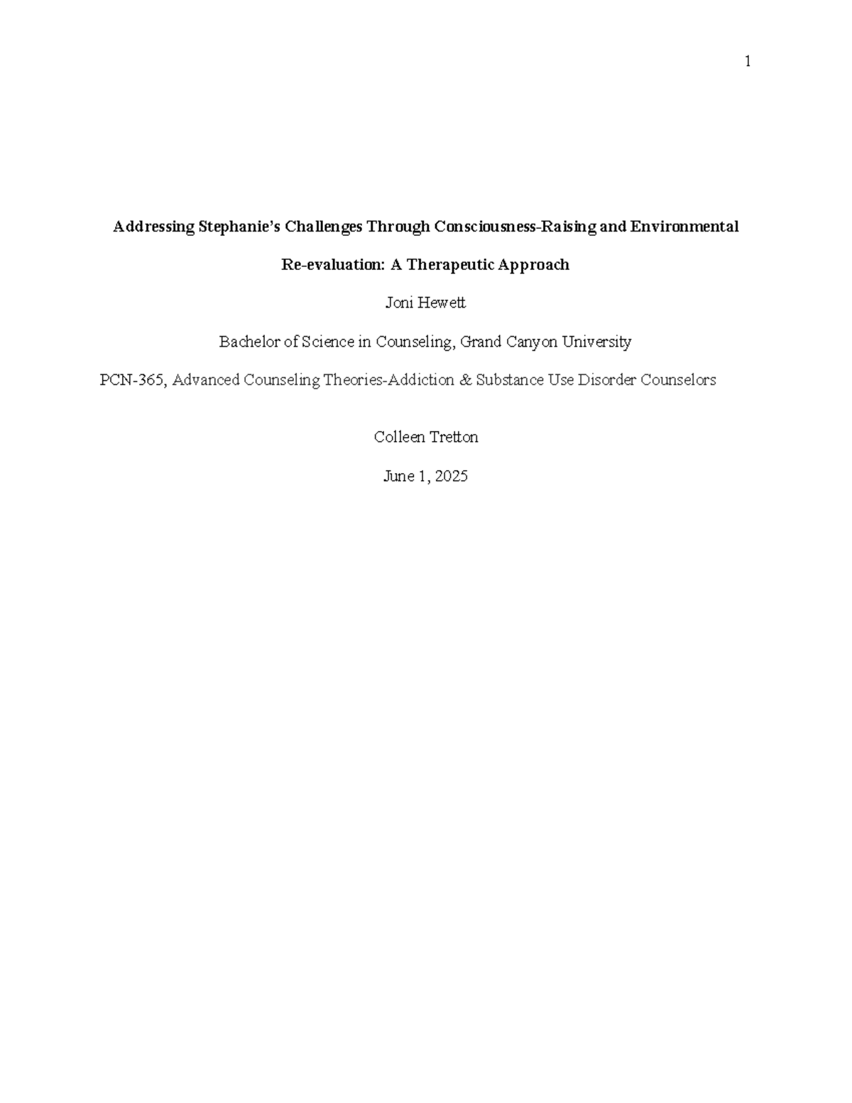 Advanced Counseling Case Study: Addressing Challenges in Stephanie's ...