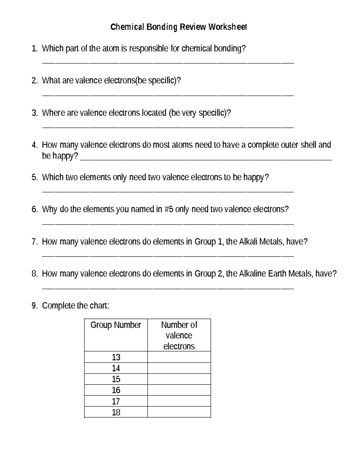 Chemical Bonding Review Worksheet - Studocu