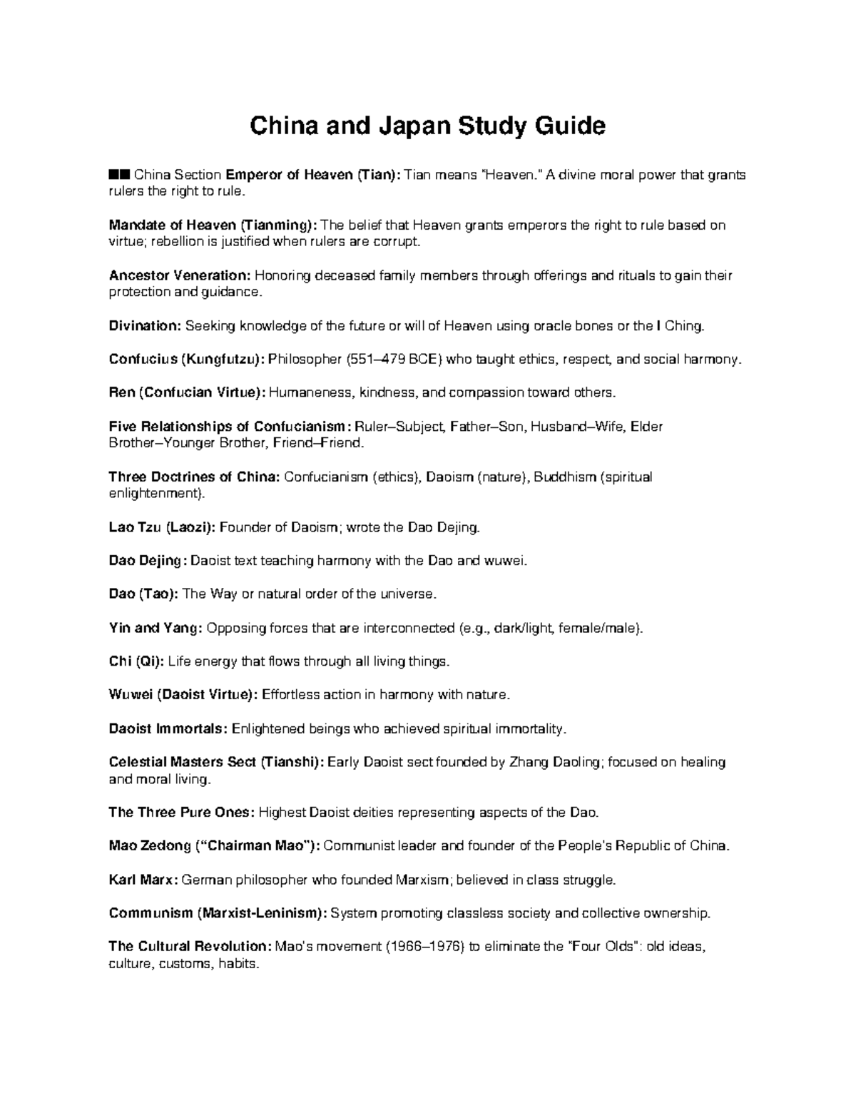 China and Japan Cultural Study Guide: Key Concepts & Philosophies - Studocu