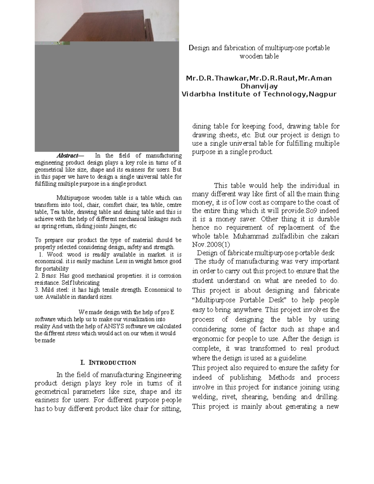 Design and Fabrication of Multipurpose Portable Wooden Table - MIT 101 ...