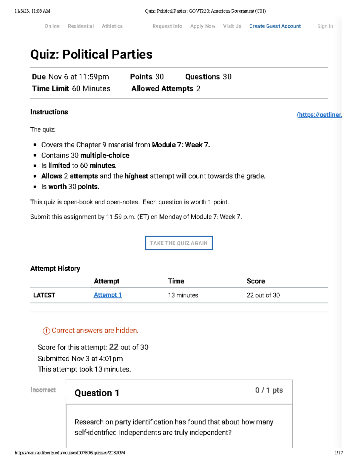 Quiz on Political Parties - GOVT220 American Government (C01) - Studocu