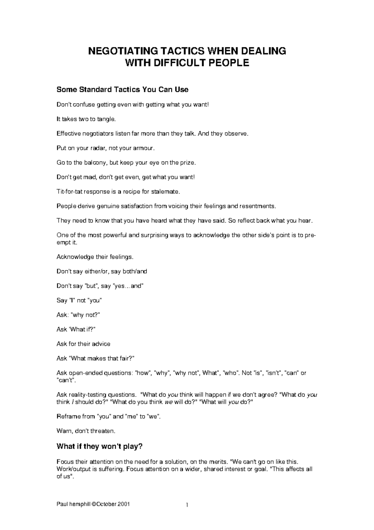 Negotiating Tactics for Win-Win Outcomes: A Practical Guide - Studocu