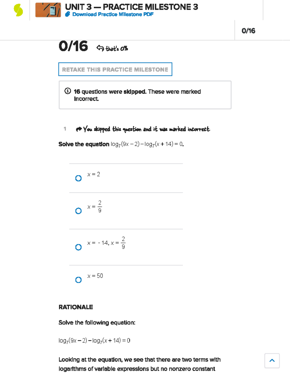 Precalculus Unit 3 Practice Milestone 3 Solutions and Explanations ...