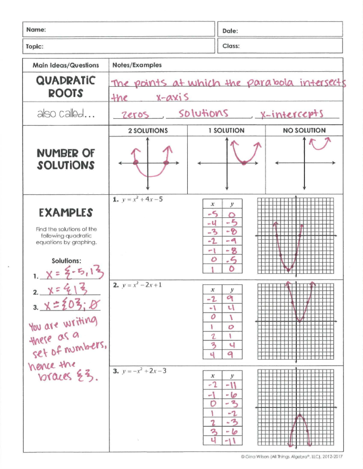 MATH 76105: Quadratic Roots and Discriminant Notes Key - Studocu