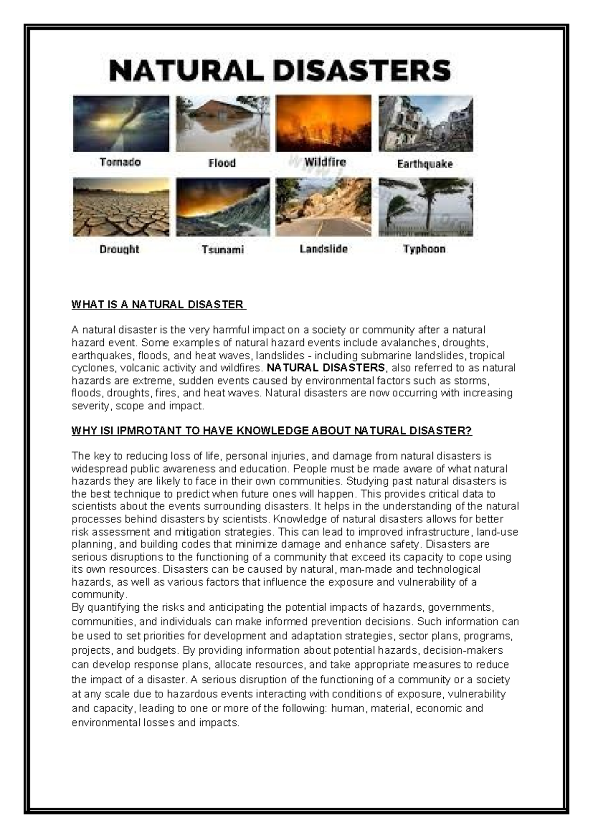 Grade 10 Geography Assignment: Understanding Natural Disasters - Studocu