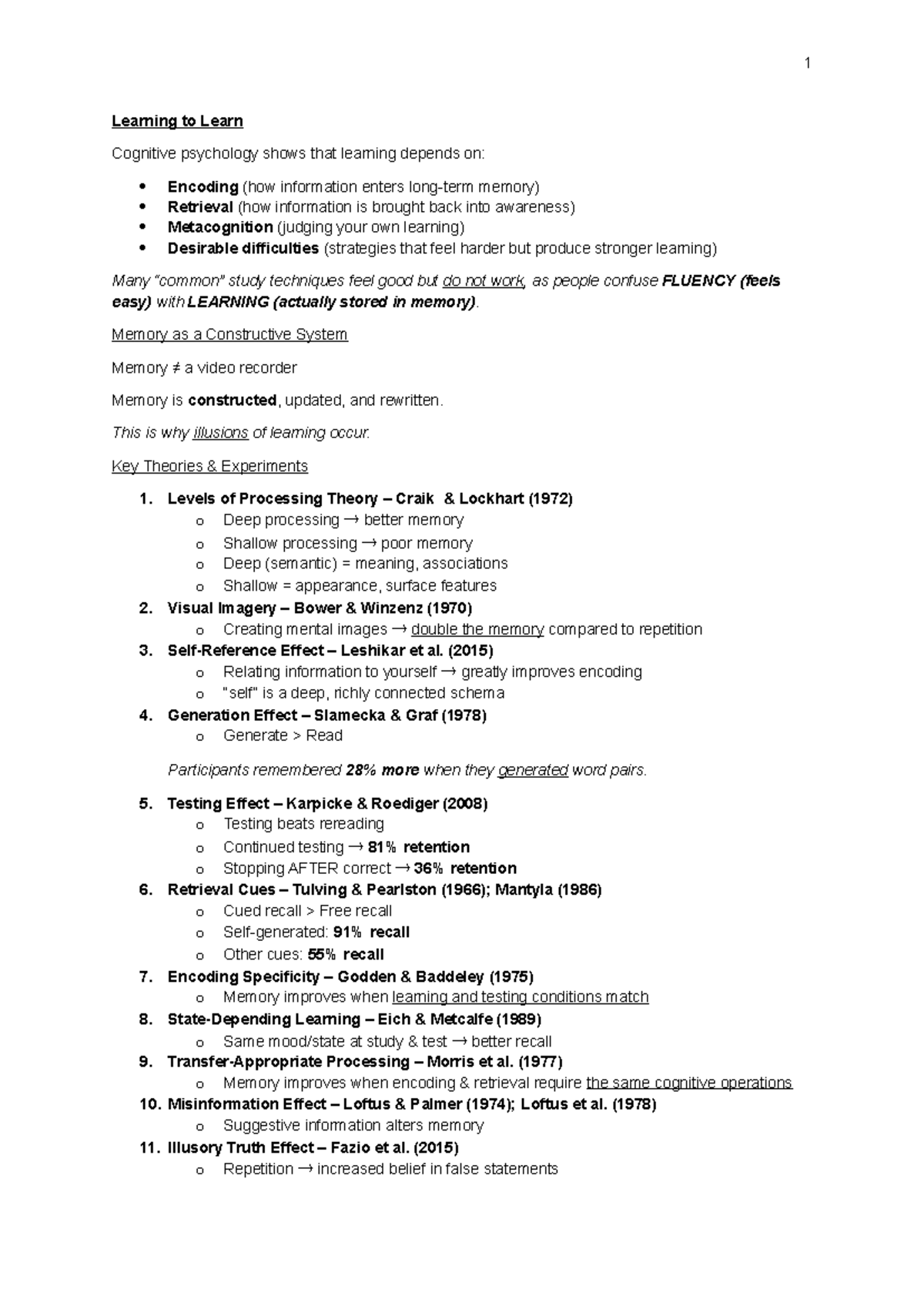 PSY294 Learning to Learn: Cognitive Psychology Insights and Strategies ...
