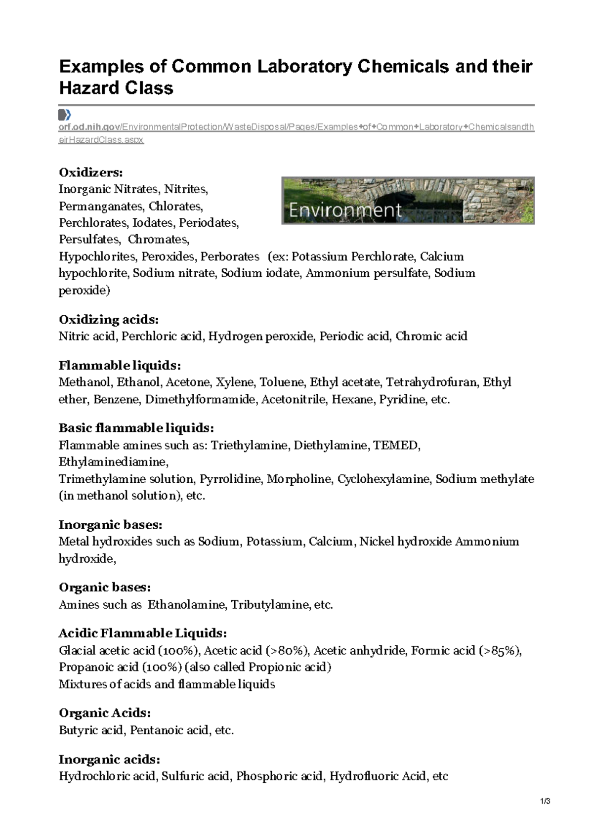 Examples of Common Lab Chemicals & Their Hazard Classifications - Studocu