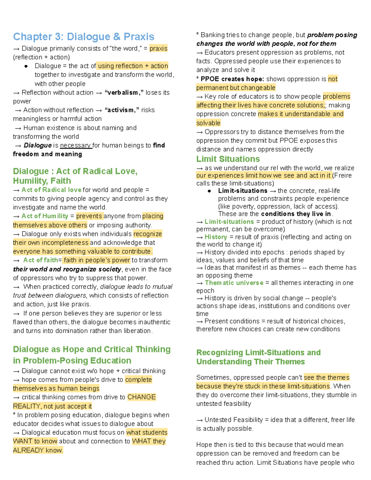 Chapter 3: Dialogue Praxis in Pedagogy of The Oppressed - Studocu