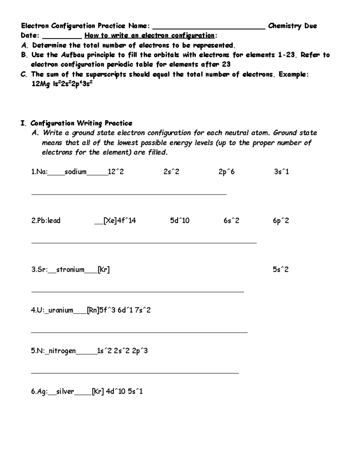 Chm HW 2.3 Electron Configuration Practice Guide - Studocu
