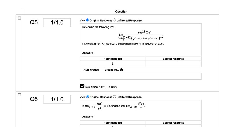 Online Assignment 5: Limits and Functions Q5-Q8 - Studocu