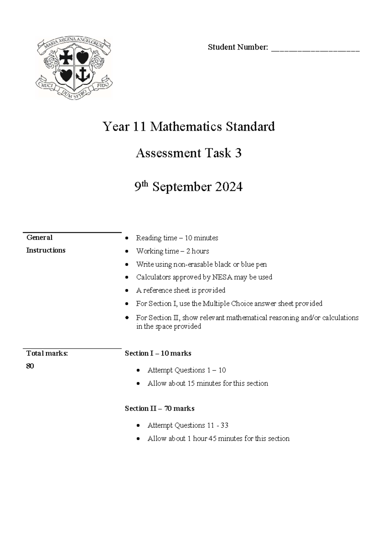 2024 Year 11 Mathematics Standard Assessment Task 3 - Studocu
