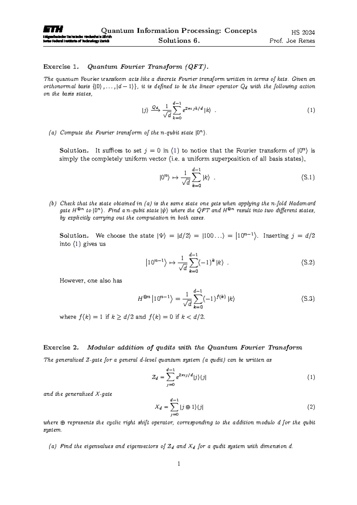 Quantum Information Processing: QFT Solutions for HS 2024 - Studocu