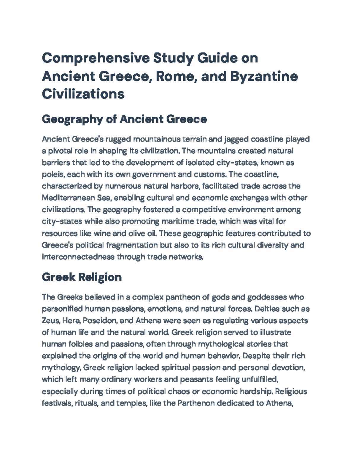 Comprehensive Study Guide: Ancient Greece, Rome, & Byzantium ...