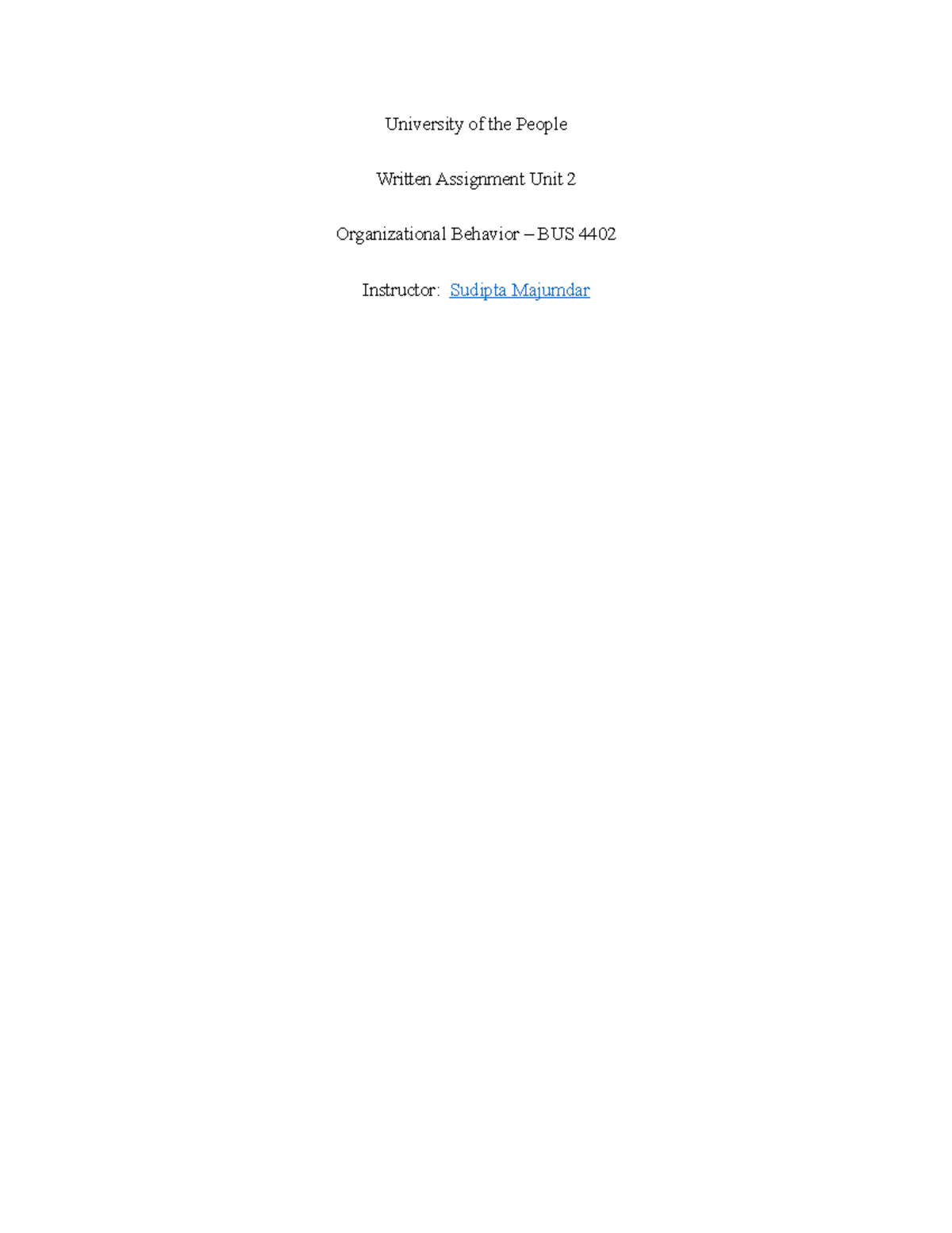 Written Assignment - Unit 2 - University of the People Written ...