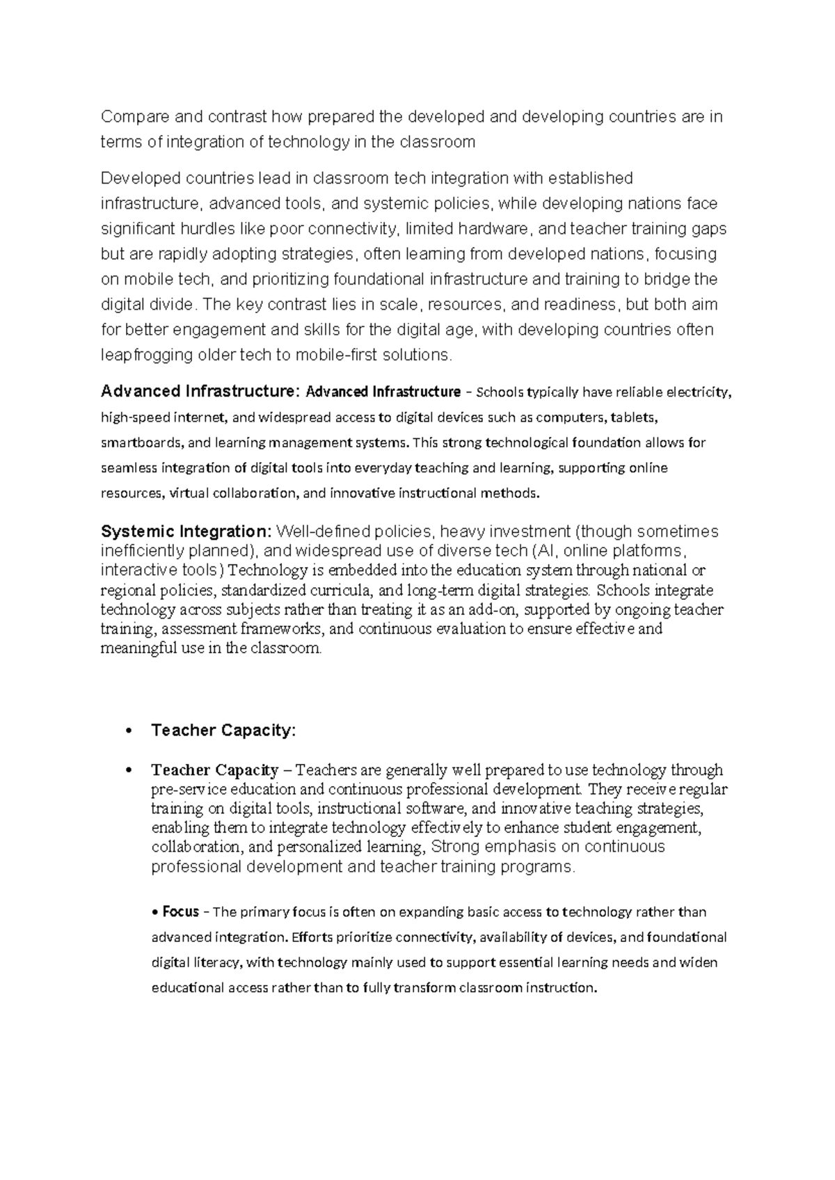 Comparative Analysis of Tech Integration in Classrooms: Developed vs. Developing - Studocu