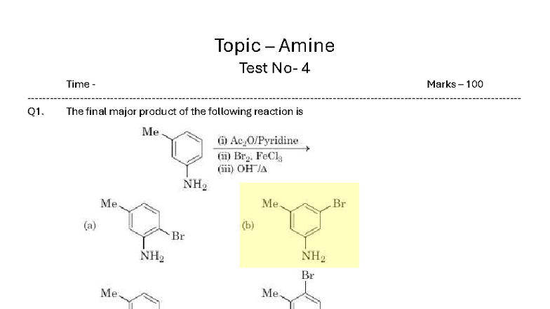 Amine Test 4 Answers - Major Products & Basicity Analysis - Studocu