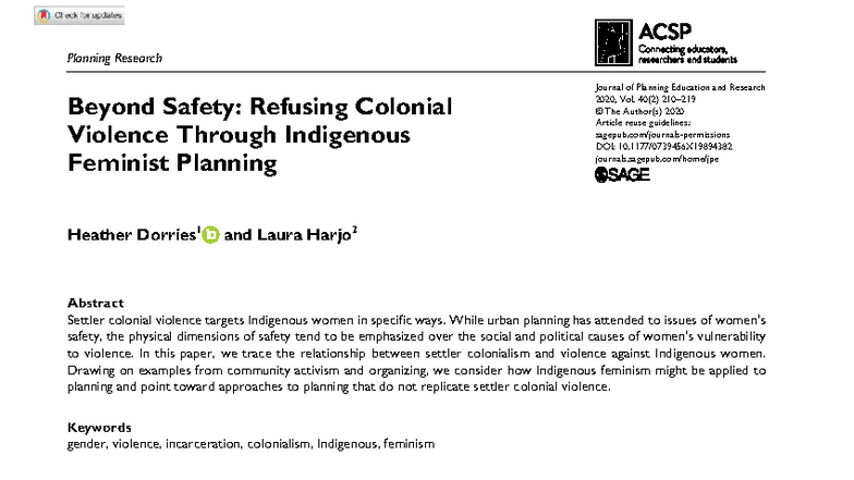 894382 Planning Research: Refusing Colonial Violence via Indigenous ...