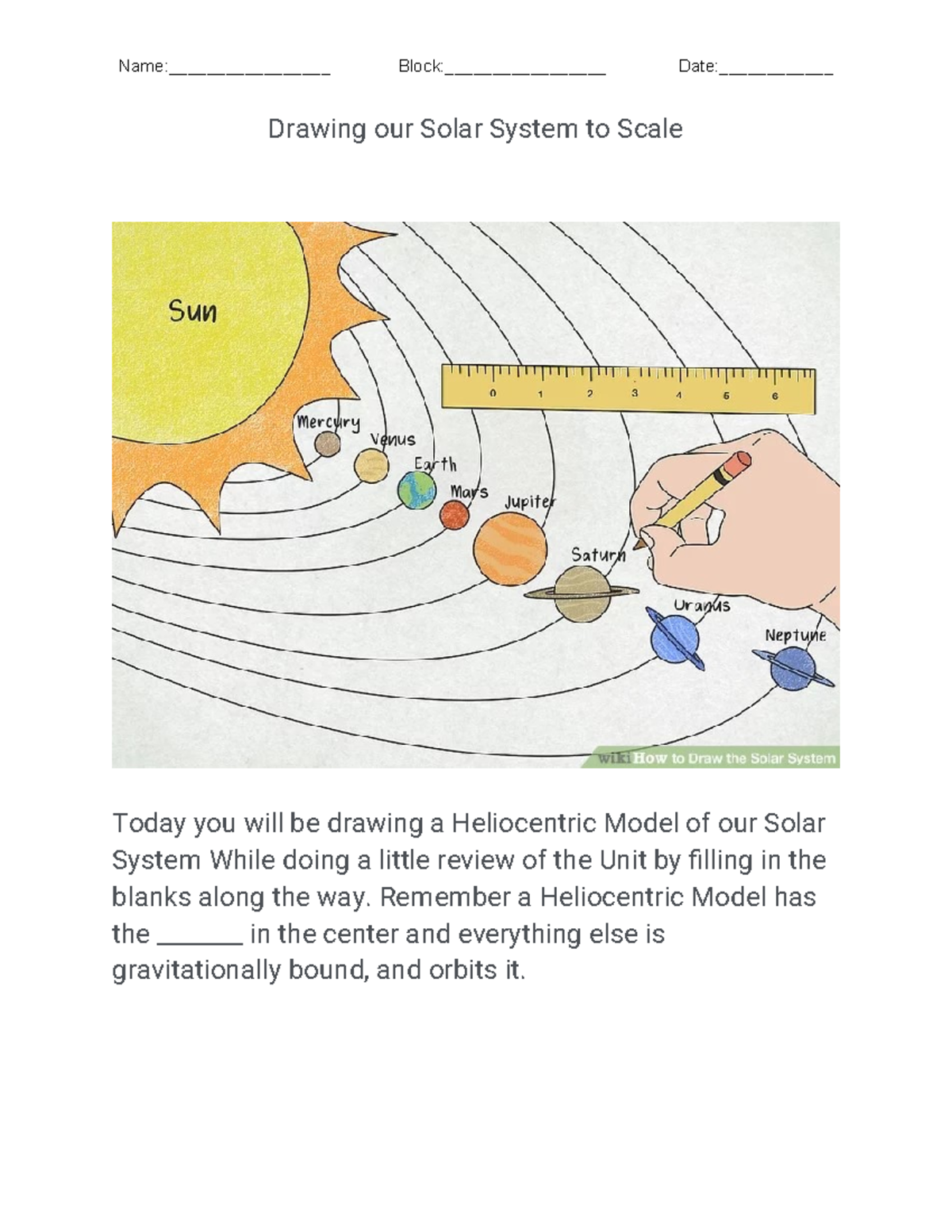 Solar System Scale Drawing Worksheet Make A Scale Model Of The Solar