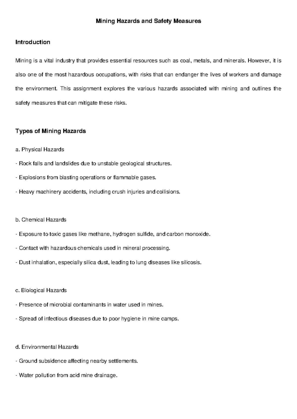 Mining Hazards & Safety Measures: Risks and Mitigation Strategies - Studocu