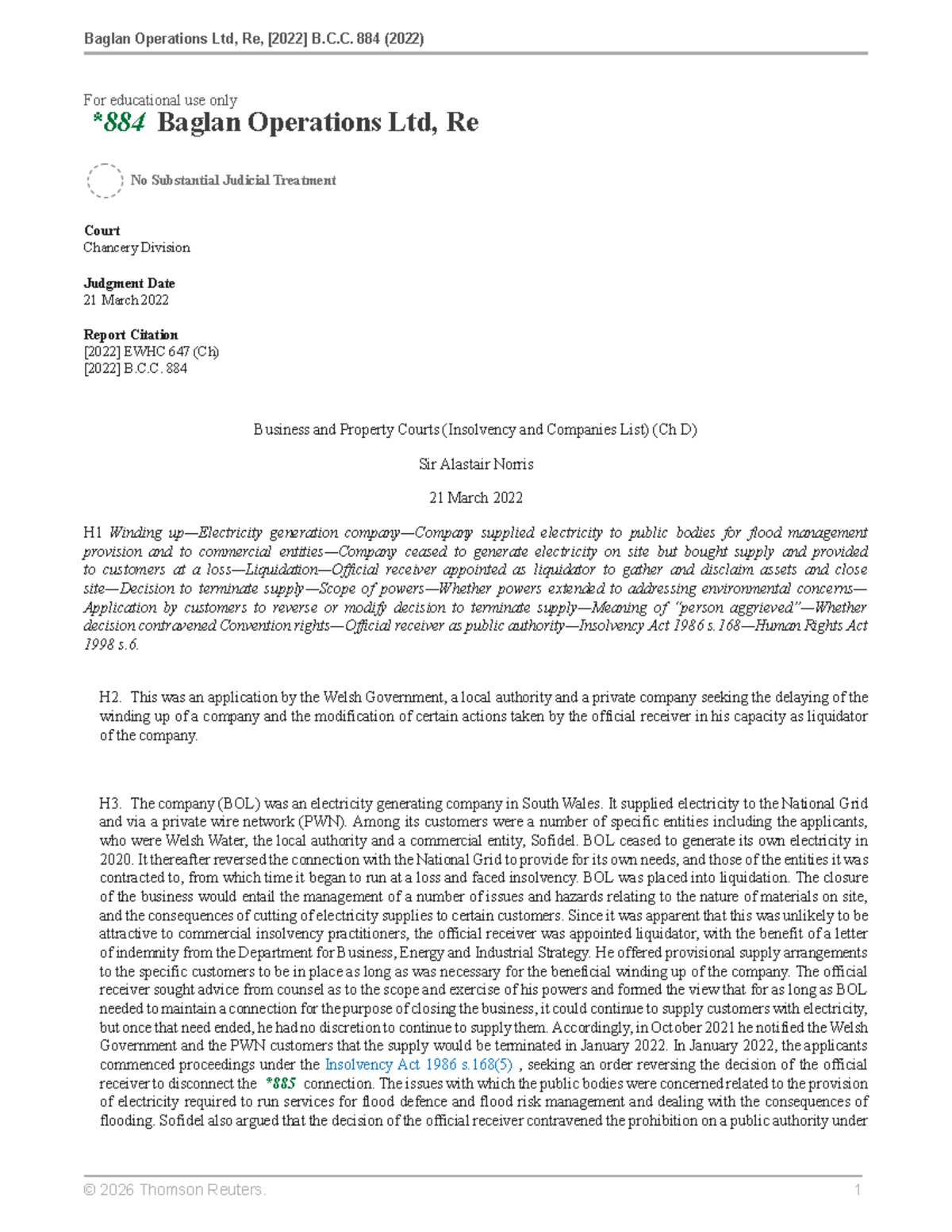 Baglan Operations Ltd, Re: B.C.C. 884 (2022) - Court Judgment Analysis ...