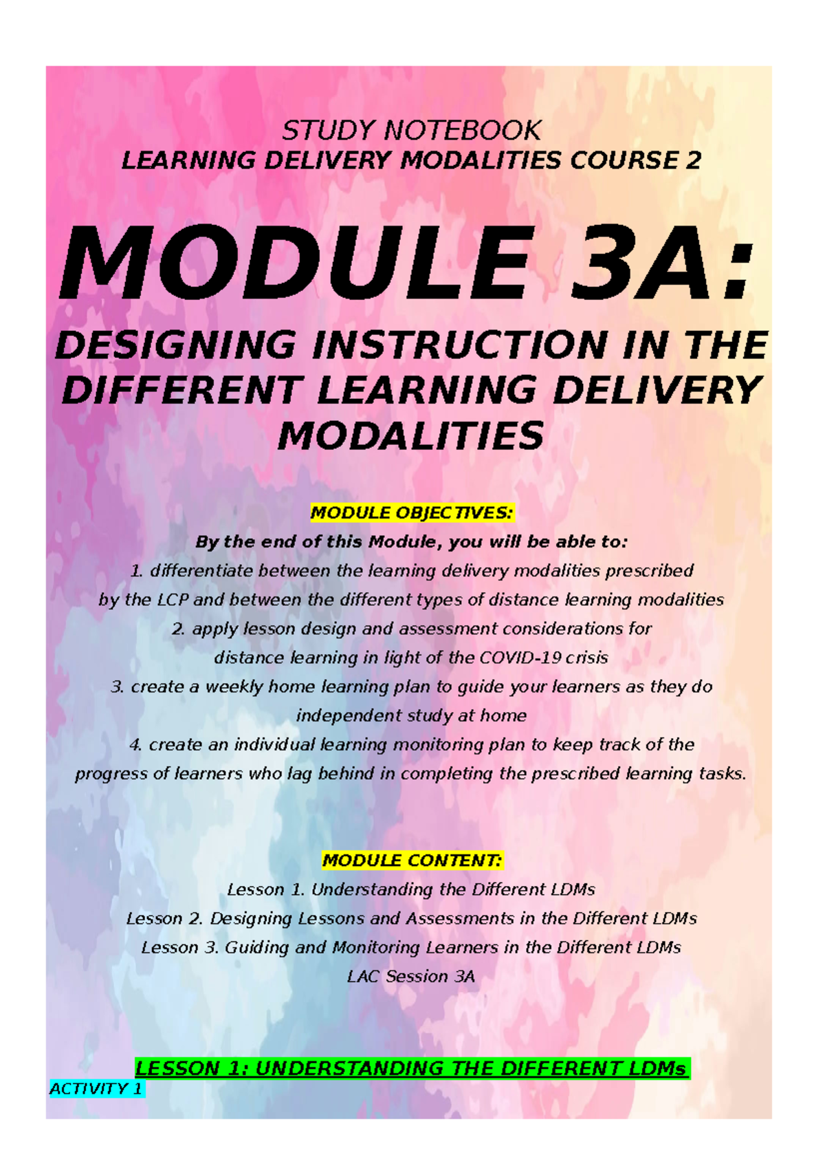 Module 3A-FOR- Conso - SAMPLE - STUDY NOTEBOOK LEARNING DELIVERY ...