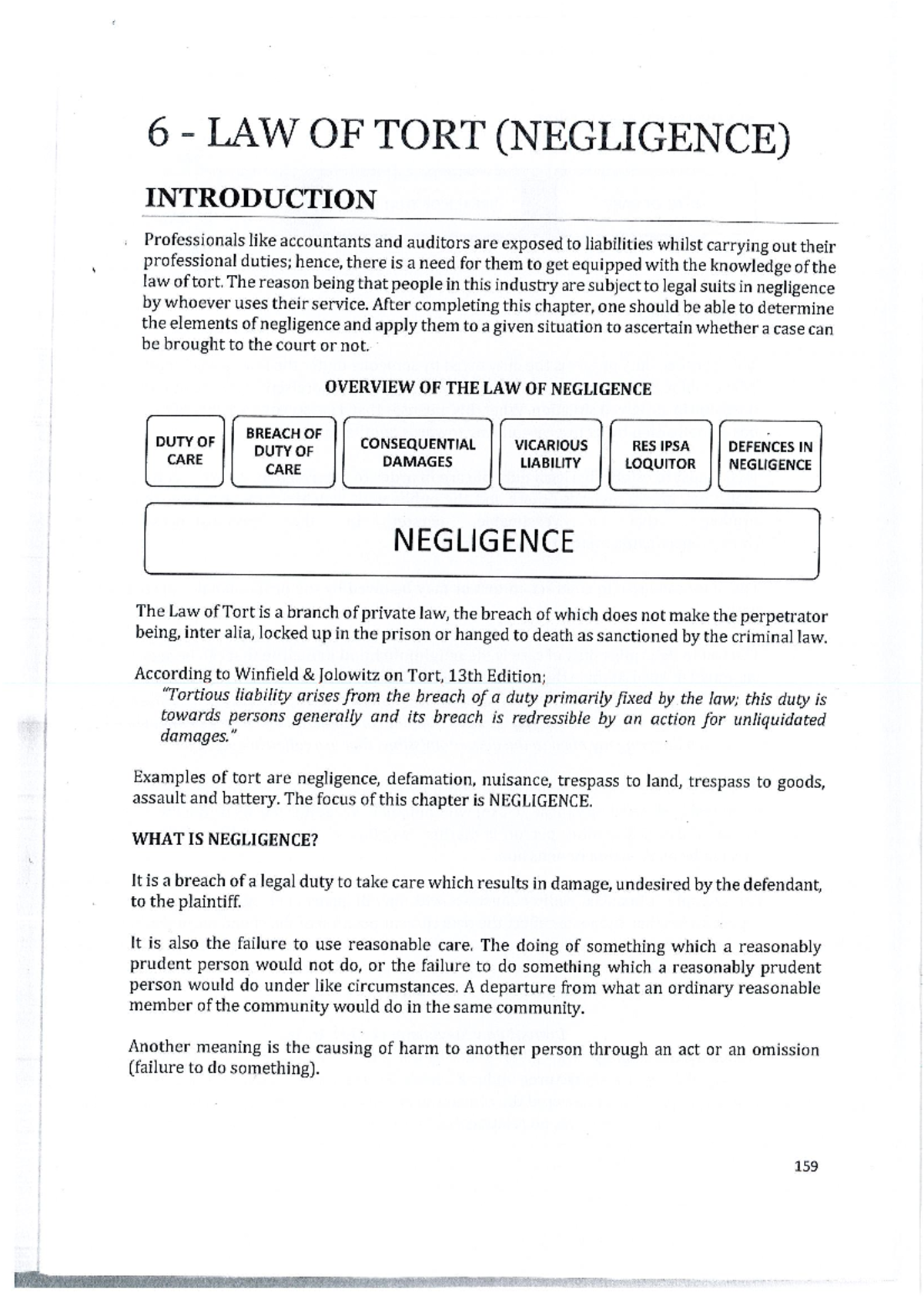 LAW OF TORT (NEGLIGENCE): KEY CONCEPTS AND CASES - Studocu