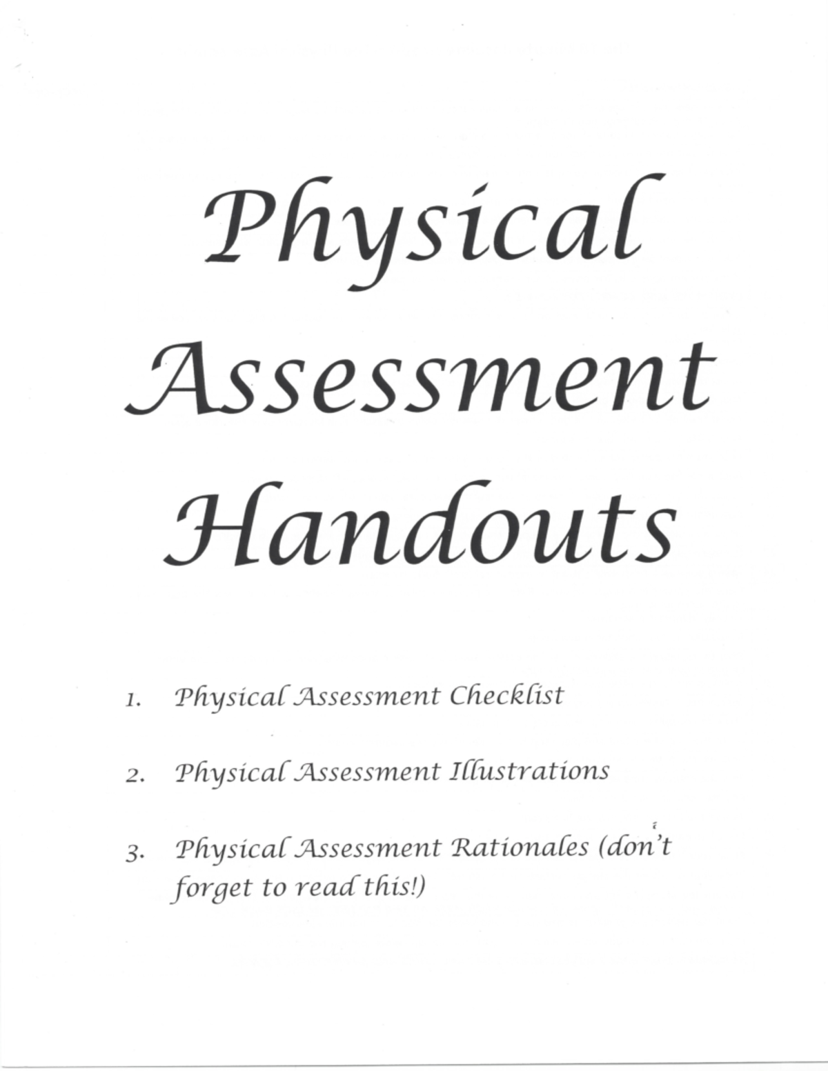 Physical Assessment Handout for Clinicals - Physical Assessment ...
