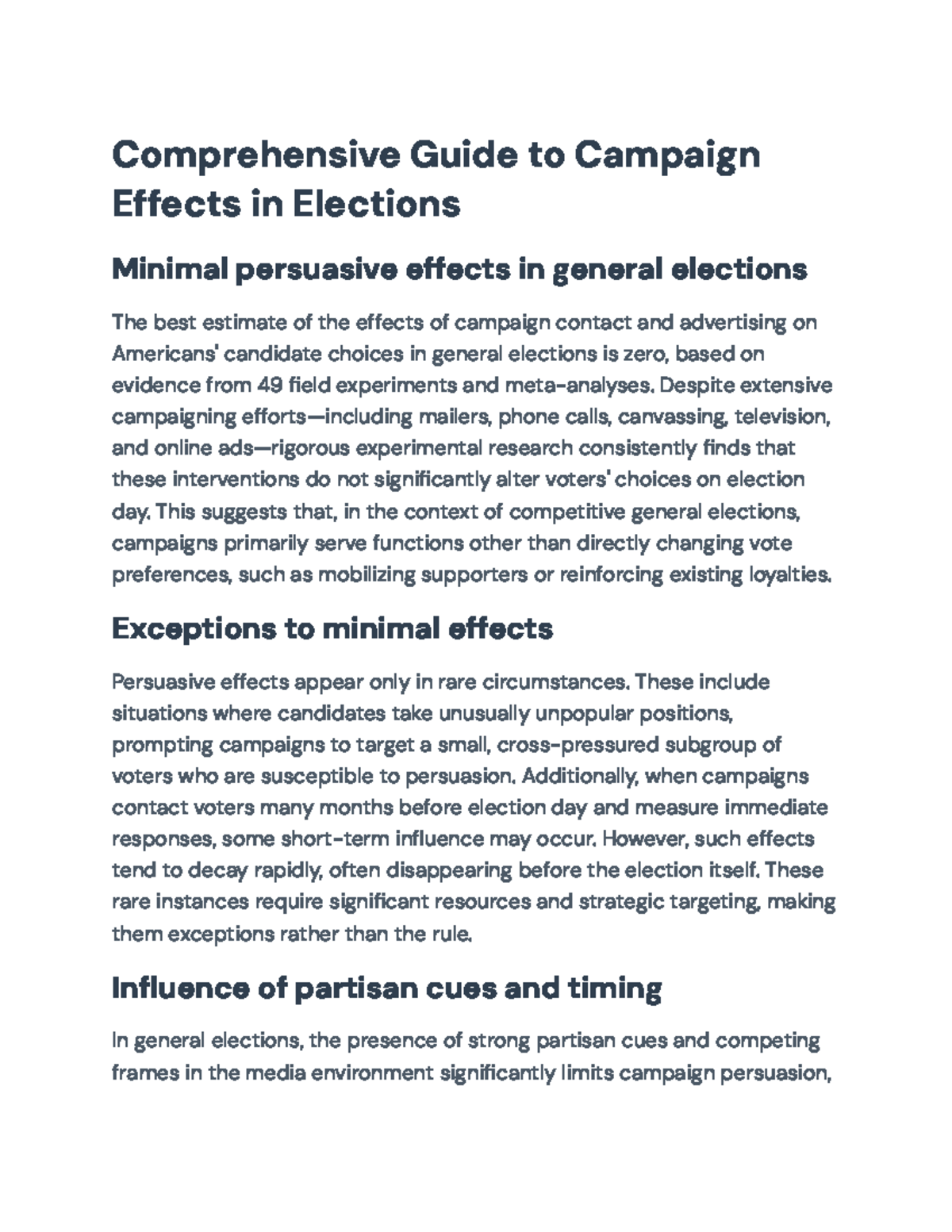 Comprehensive Guide to Campaign Effects in General Elections: Minimal ...