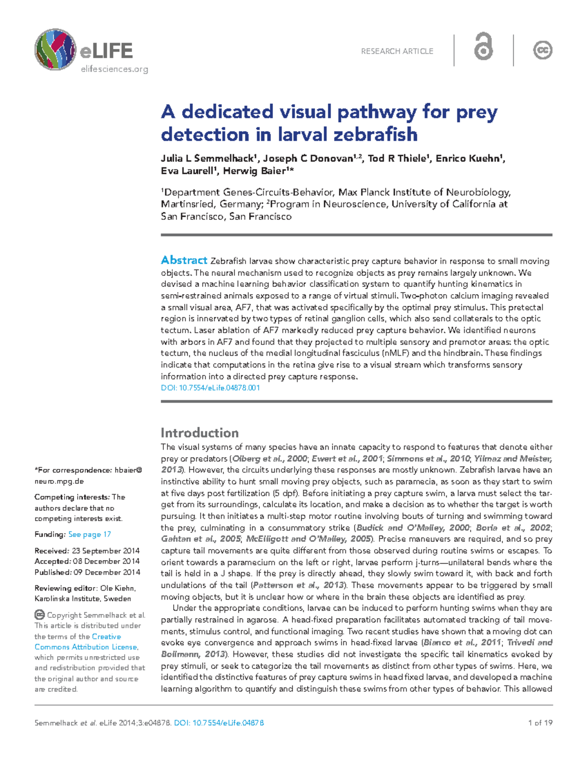 A Dedicated Visual Pathway for Prey Capture Mechanisms in Zebrafish ...