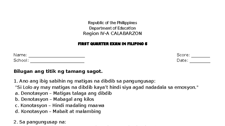 G5 QE 1 FIL - FIRST QUARTER EXAM REVIEW NOTES - Studocu